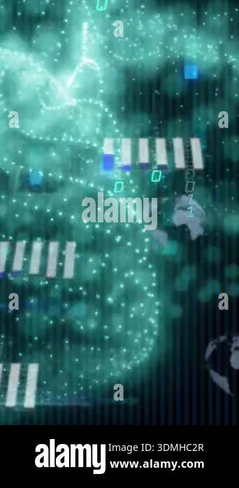 Animation of binary codes moving in wave patterns over globes and ...