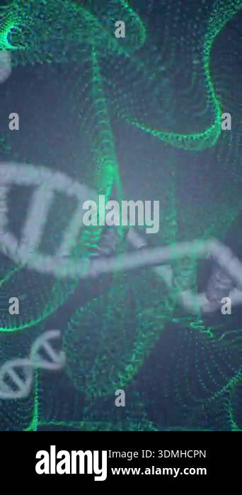 Animating DNA strands and green digital waves, displaying scientific ...