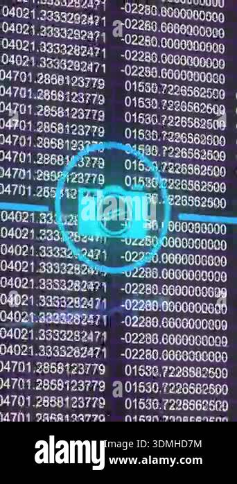 Binary code and data processing animation over digital network symbols ...
