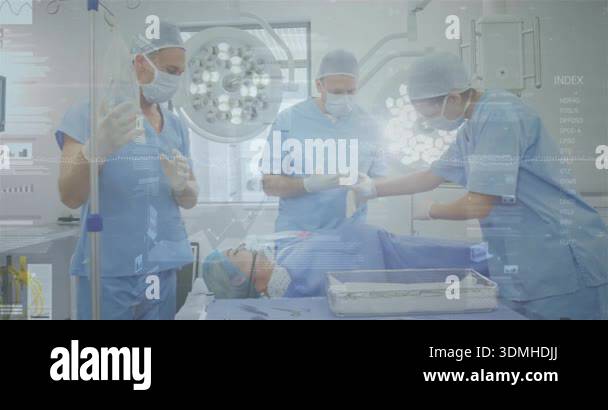 Surgeons prepping patient, tightening gloves, adjusting IV and ...