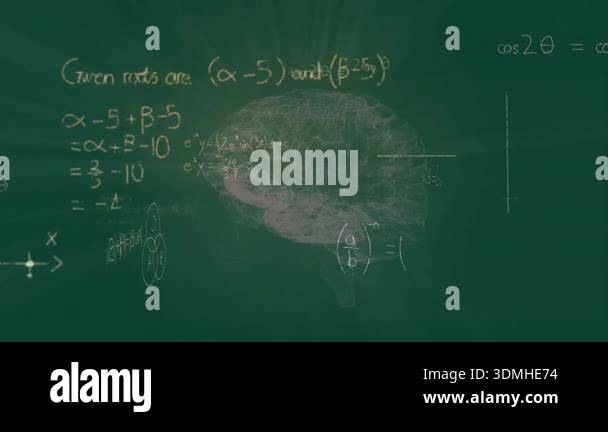 Mist drifting on chalkboard coalescing into rotating brain among ...