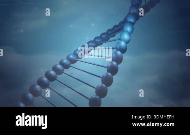 Upon appearing, 3D DNA helix rotating clockwise, particles drifting and ...