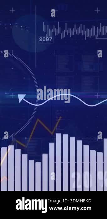 Financial data charts and graphs animation over blue background with ...