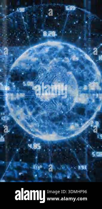 Animation of digital globe with data and binary code, showing global ...