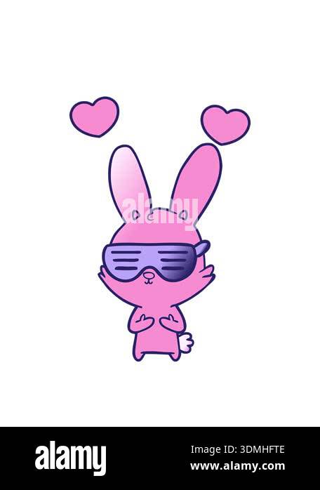 spinning hearts animation of cute cartoon rabbit hand drawn Stock Video ...