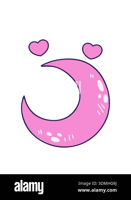 spinning hearts animation of hand drawn quirky cartoon crescent moon ...