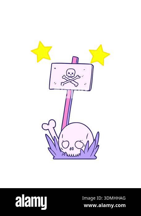 spinning stars animation of cartoon skull bones and warning sign Stock ...