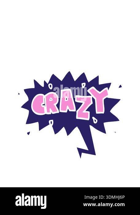 stretching up animation of cartoon word crazy with speech bubble in ...