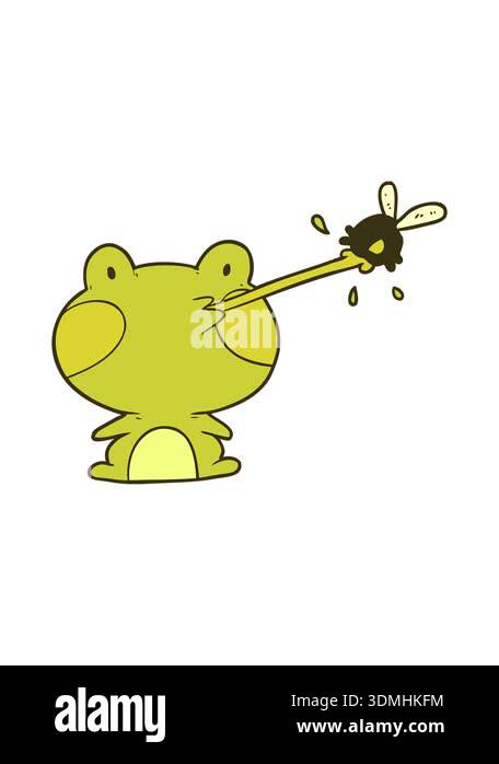 changing color animation of cute cartoon frog catching fly with tongue ...