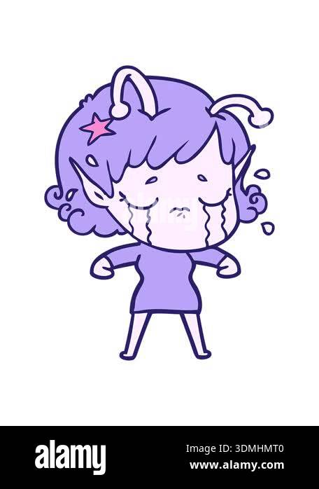 shine light effect animation of cartoon crying alien girl Stock Video ...