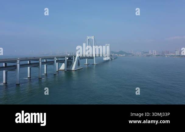 Aerial view of the Xinghai Bay Cross-sea Bridge in Dalian, Liaoning ...