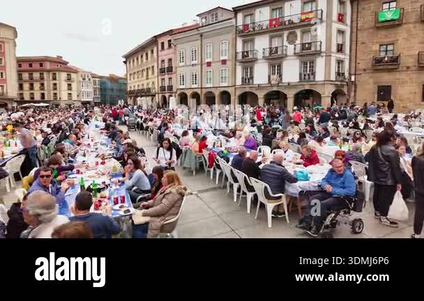Aviles, Spain - April 21, 2025: Massive outdoor community lunch known ...
