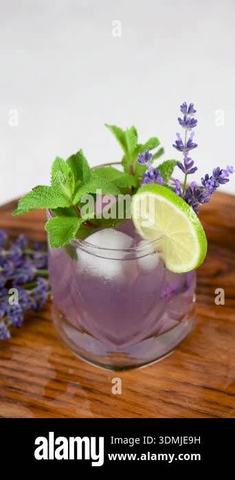 Lavender Mojito cocktail with lavender syrup, lime juice, tequila with ...