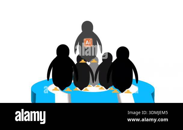 Animated video of AI character standing above a group, showing teamwork ...