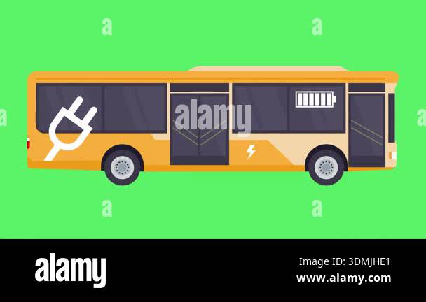 Electric Public Transit Bus Vector Animation Motion Graphic on green ...
