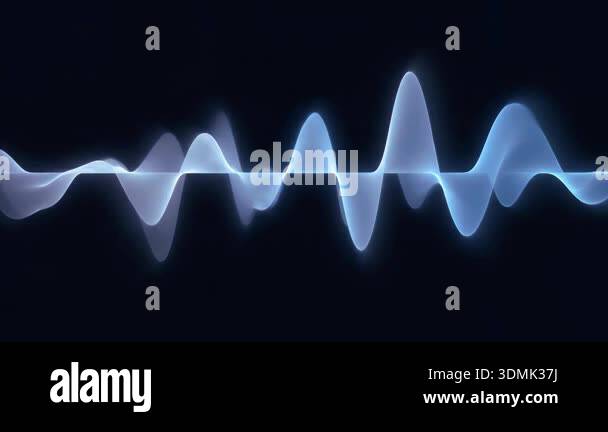 Dynamic audio visualization with glowing blue sound wave on dark ...