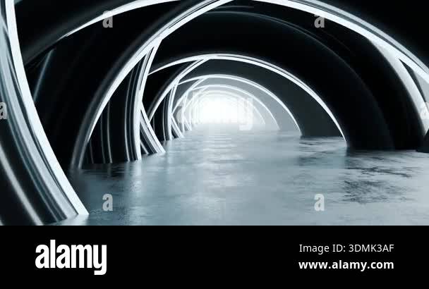 looping animation of Futuristic sci-fi tunnel corridor with glowing ...