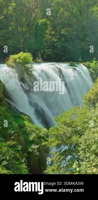 Marmore Waterfalls, Umbria, Italy - 20 August 2025: Vertical 4K zoom ...