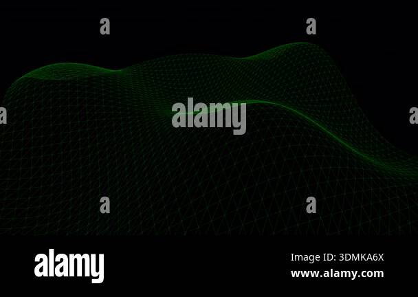 Abstract Green Wireframe Terrain Animation on Black Background Stock ...