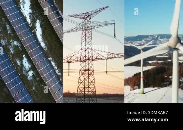 Collage showing modern renewable energy infrastructure with solar ...