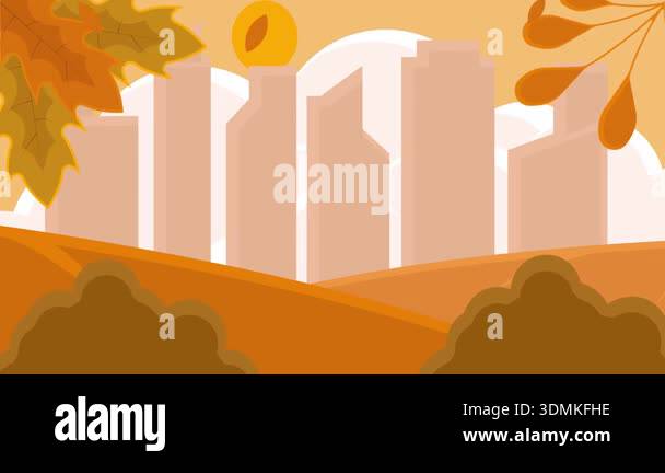 autumn city scene landscaped cartoon animation backgrounds video . Fall ...