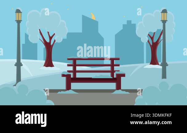 winter evening in a park landscaped cartoon animation backgrounds video ...