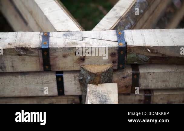 Construction timber traditional beam joints manually assembled ...