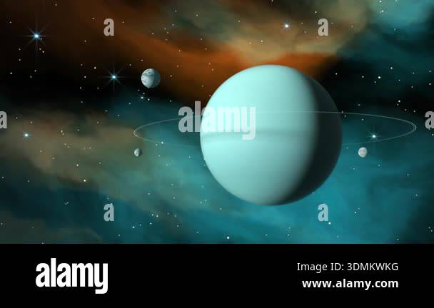 Uranus Planet With Rings and Moons in Space. 3d animation. 4k Stock ...