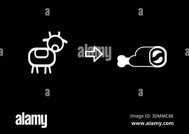 A sheep icon pointing toward a piece of meat represents the ...