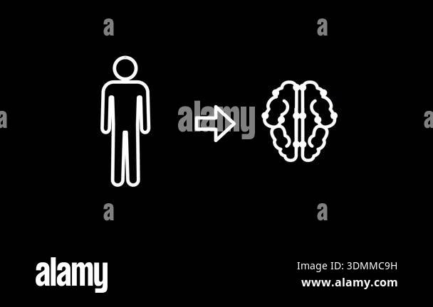 A human figure icon pointing toward a biological brain symbol ...