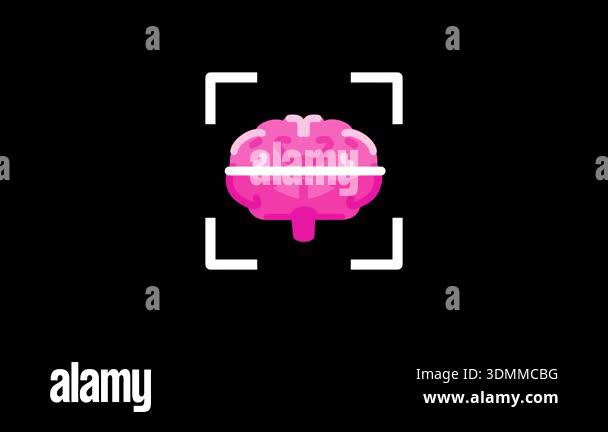 A pink human brain icon is centered within the scanning frame to ...