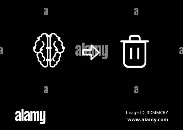 The biological brain icon pointing to a trash bin symbol illustrates ...