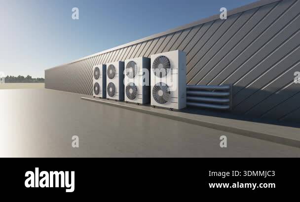 3D rendering of climate control units. Air condenser units installed ...