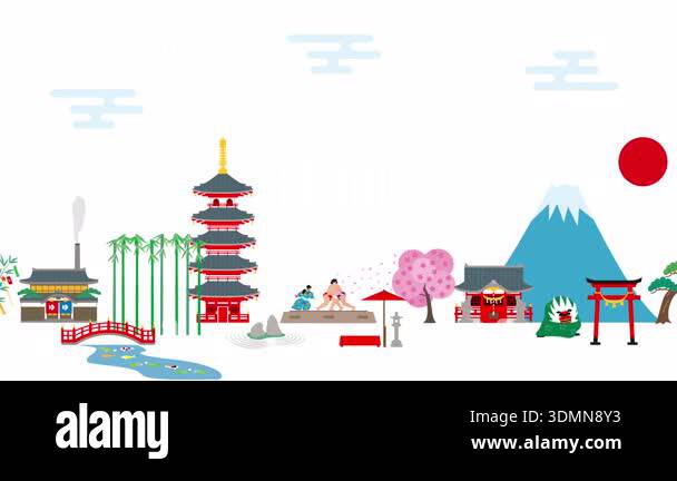 Traditional Japanese buildings, scenery, and events. Illustrations and ...