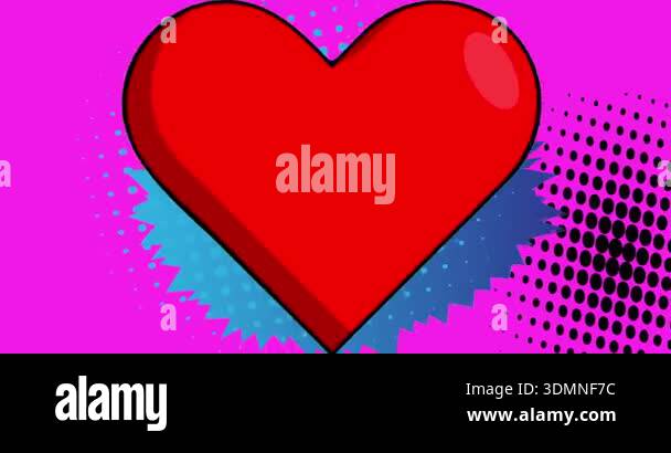 Cartoon heart, comic book valentine's day video. Retro comics pop art ...