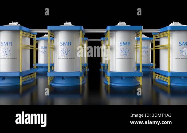 3d rendering group of smr or small modular nuclear reactors power plant ...