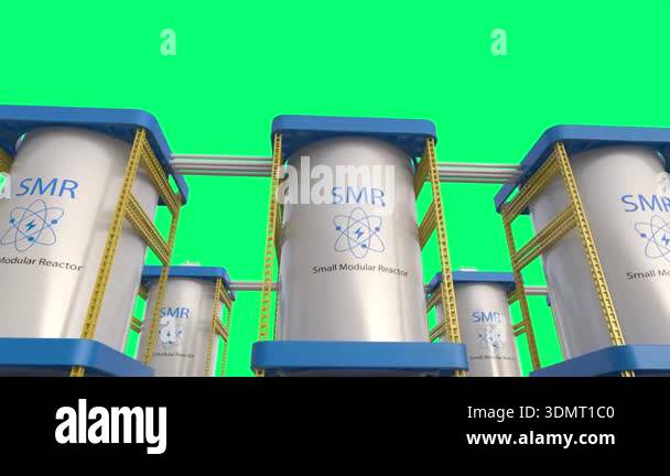 Group of smr or small modular nuclear reactors power plant isolated on ...