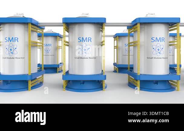 3d rendering group of smr or small modular nuclear reactors power plant ...