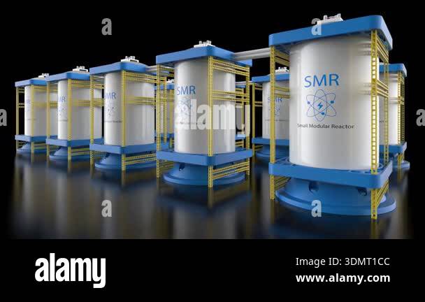 3d rendering group of smr or small modular nuclear reactors power plant ...