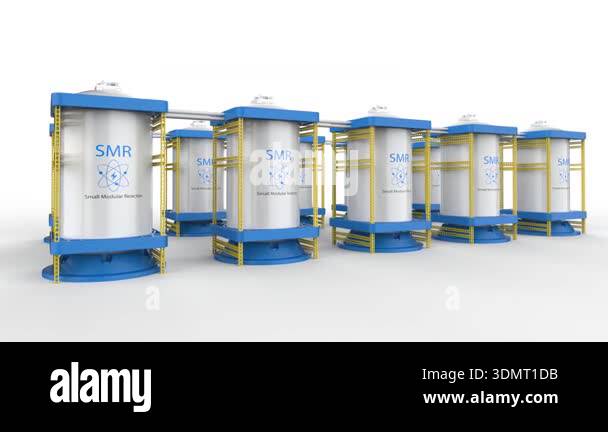 3d rendering group of smr or small modular nuclear reactors power plant ...