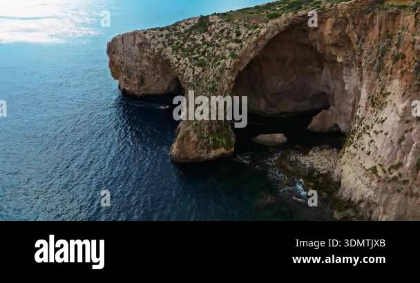 Aerial view of Blue Grotto in Malta. Natural window in rock. One of the ...