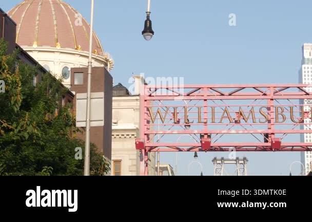 Williamsburg Bridge pink sign in Brooklyn, New York City, United States ...