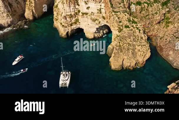 Aerial view of Blue Grotto in Malta. Natural window in rock. One of the ...