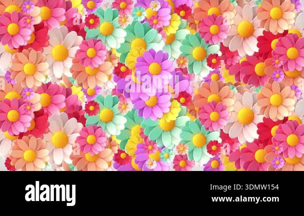 Looped 3D Background Animation of Randomly Rotating Colorful Flowers ...