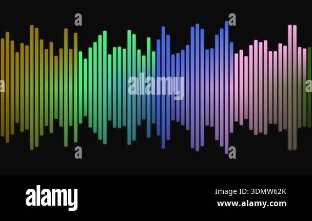 Colorful audio waveform visualization representing sound waves and music frequencies in a ...