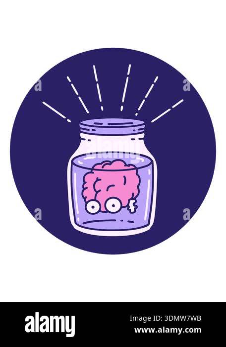 jiggle and pause animation of icon of a tattoo style brain in jar Stock ...