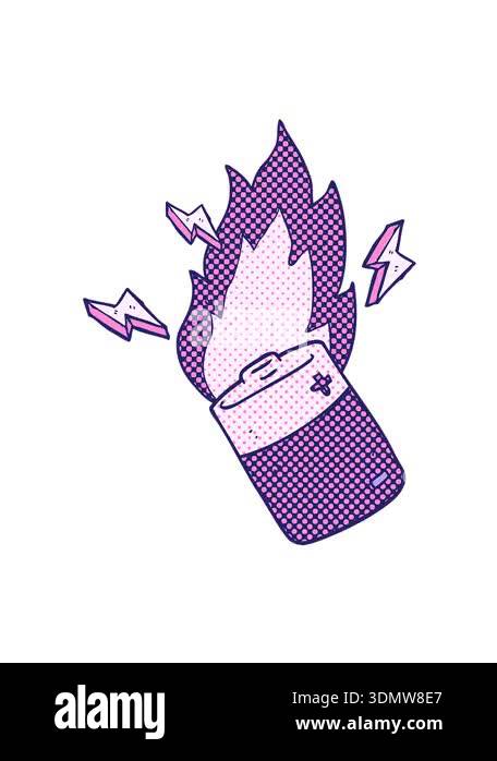 vibrating motion animation of freehand drawn cartoon flaming battery ...