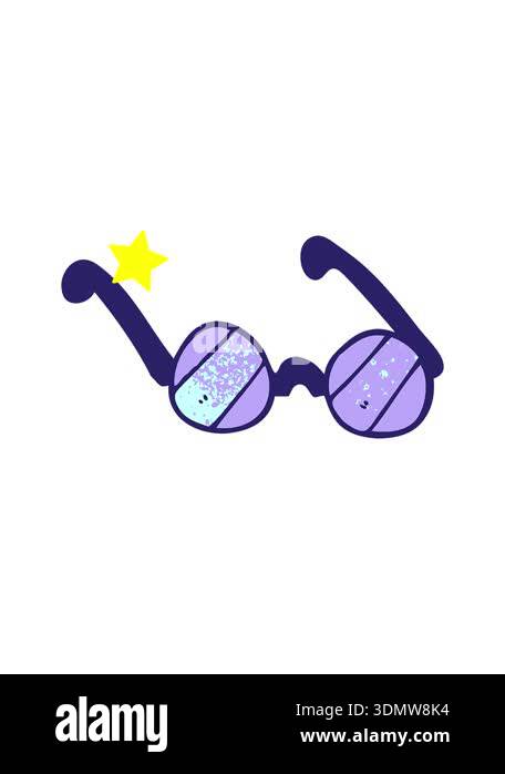twinkling stars effect animation of cartoon doodle glass spectacles ...