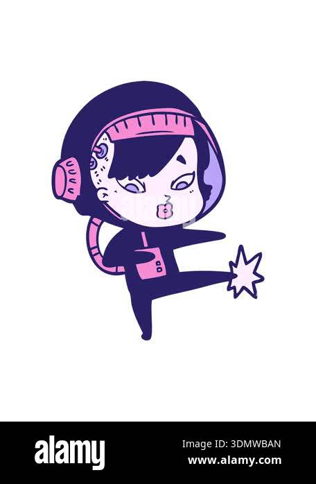 shaking motion animation of cartoon doodle astronaut woman Stock Video ...