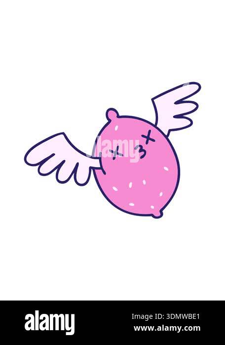 spinning motion animation of cartoon of a dead lemon flying up to ...